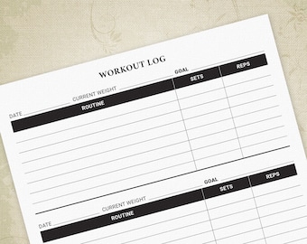 Workout Log Printable Form Exercise Planner Fitness Tracker - Etsy