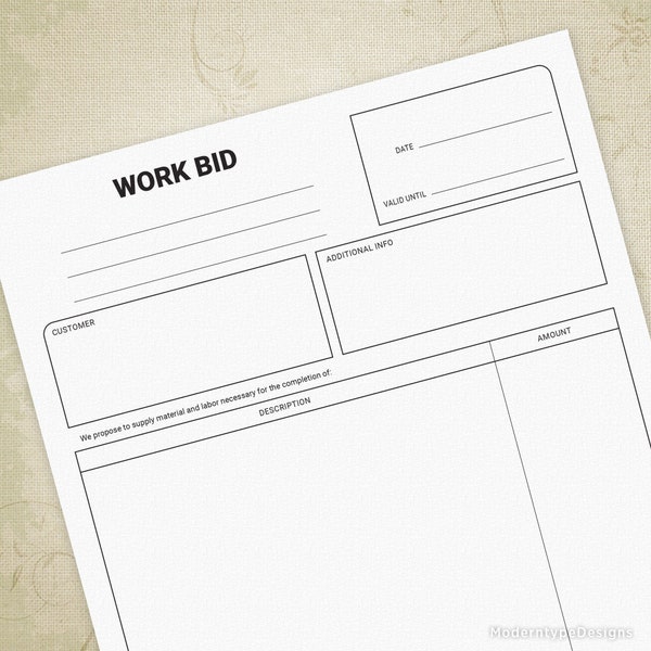 Construction Bid Template - Etsy