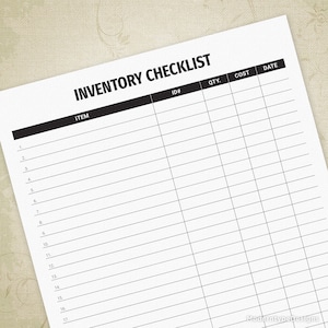 Inventory Checklist Printable, Item Listing, Inventory List, in Stock ...