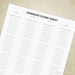 Cribbage Game Score Sheets, Printable Chart, Digital Download, Gam007 ...