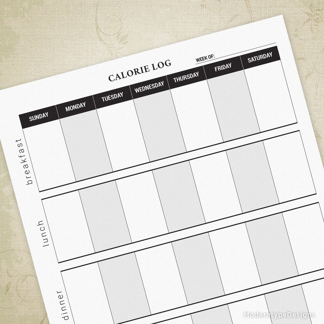Calorie Log Printable Form, Fitness Tracker, Daily Calorie Counter ...