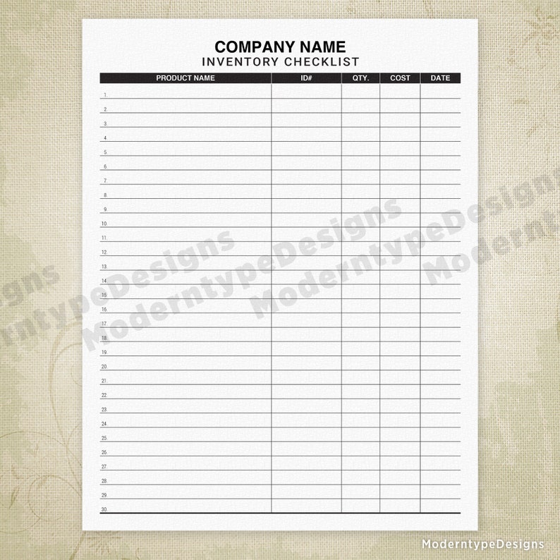 Custom Inventory Checklist Tracker Printable Form, Easy List, Out of ...