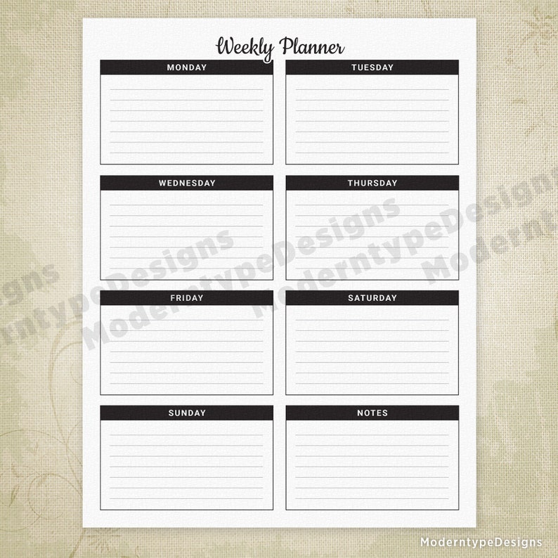 Weekly Planner Printable, Daily Tracker, Days of the Week Activities ...