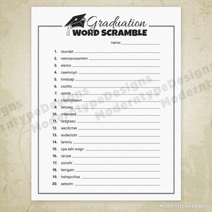 Graduation Word Scramble Printable Game, Fun PDF Contest, Party Brain ...