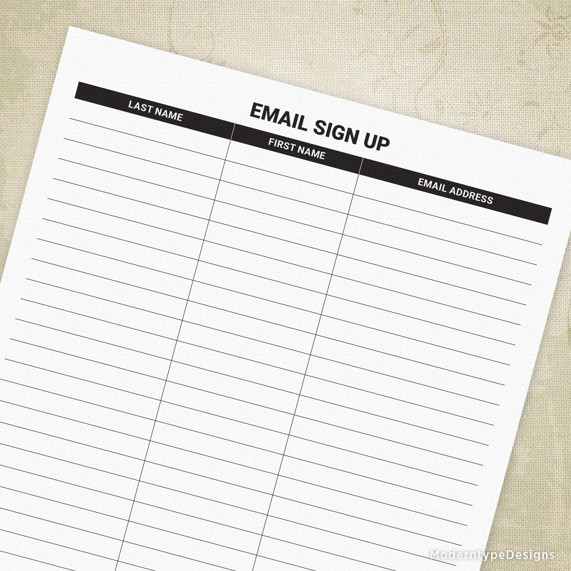Email Sign up Sheet, Basic Address Tracker Printable for Clipboard ...