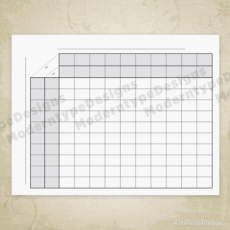 100 Football Sports Pool Squares Printable, Team Contest, Fantasy ...
