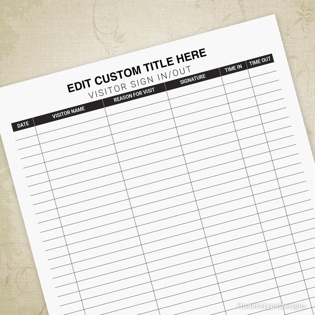 Event Sign in Sheet Printable, Sign Out Form, Signature List, Admission ...