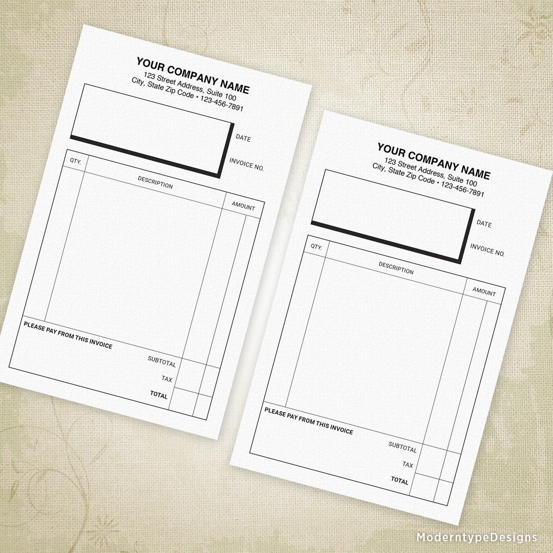 Small Invoice Form Printable 5.5 X 8.5" Half Sheet Digital, Bill of ...