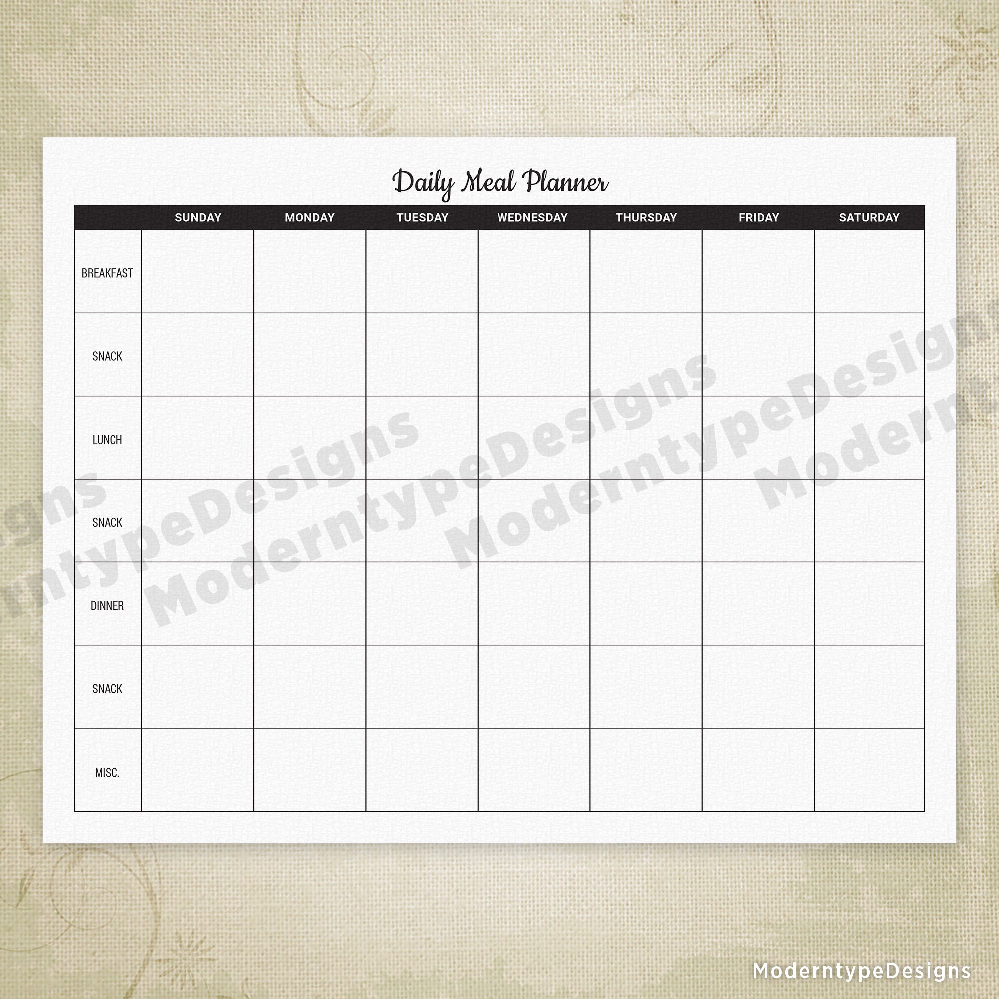 Daily Meal Planner Printable Digital Download, Weekly Food Tracker ...
