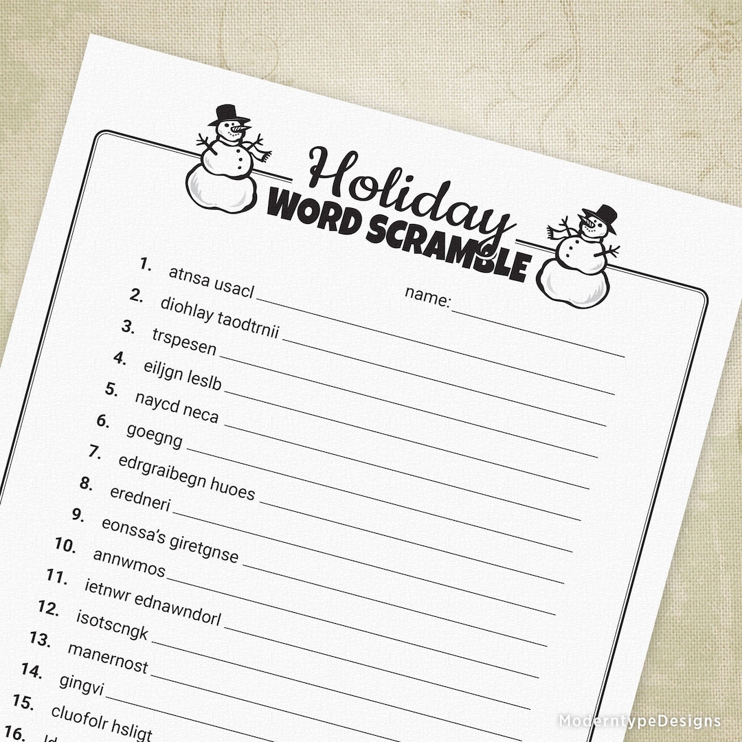 Holiday Word Scramble Game Printable Digital Download, Word Contest ...