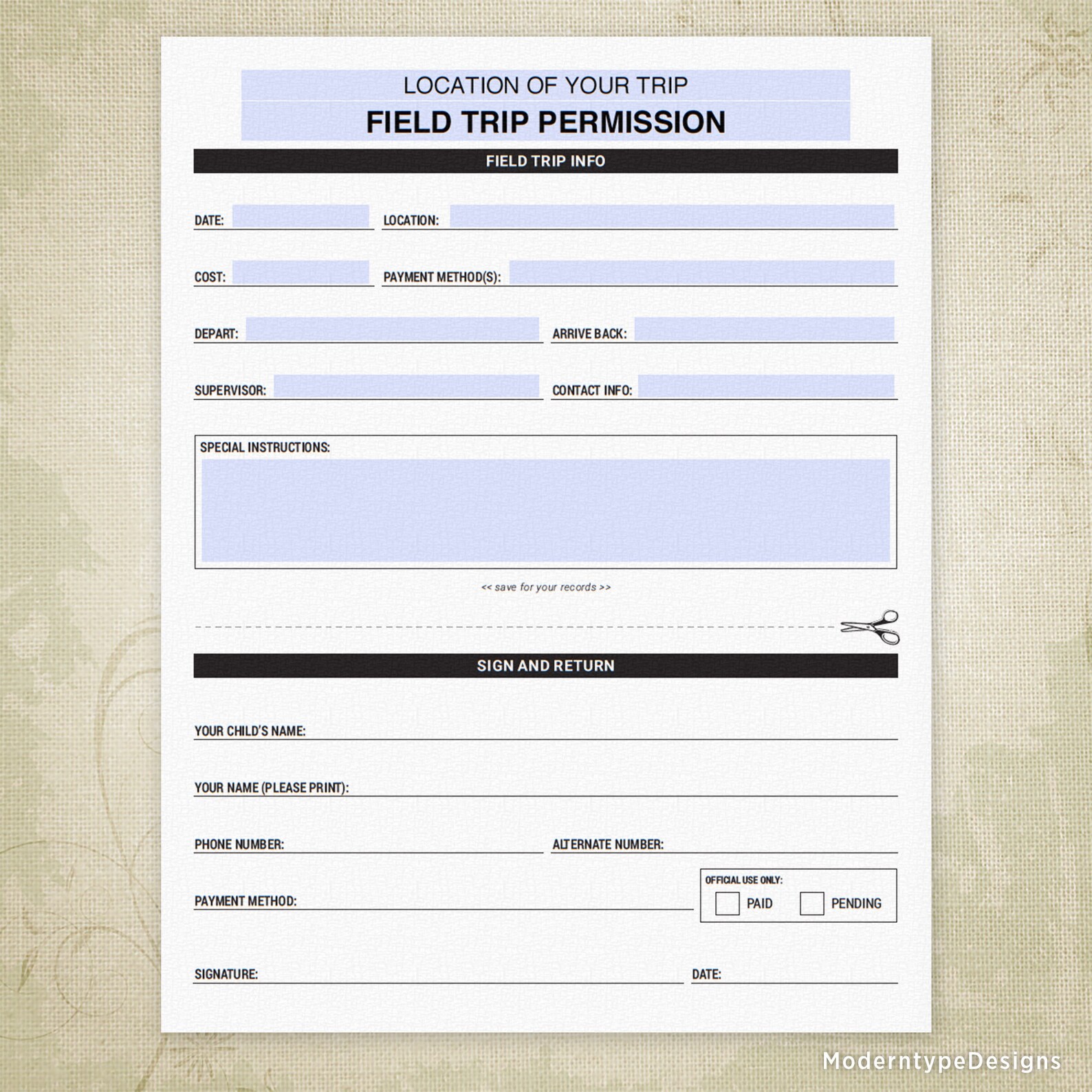 Field Trip Permission Printable, School Trip Slip, Club & Organization ...