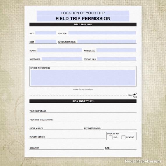 Field Trip Permission Slips Printable