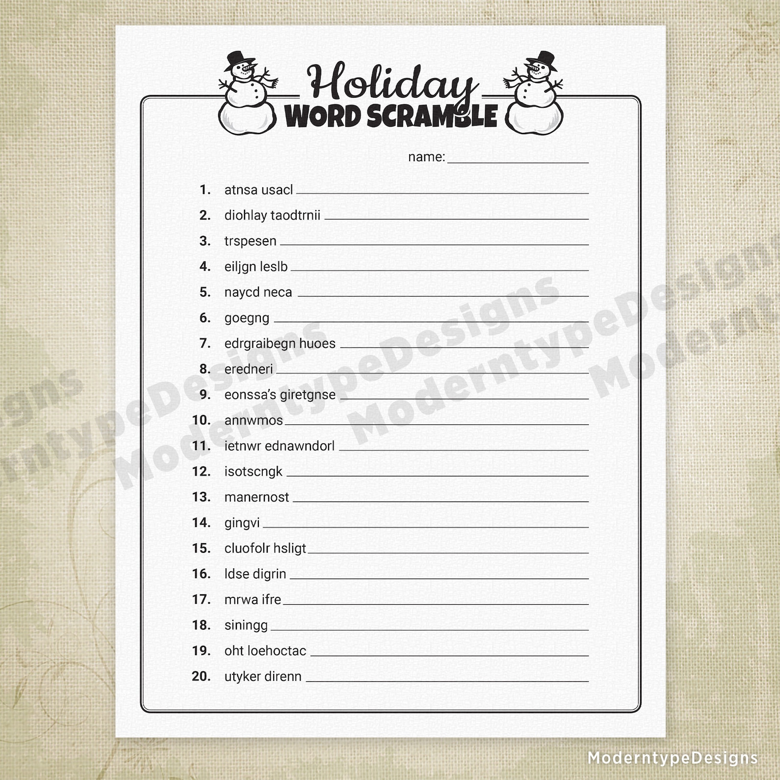 Holiday Word Scramble Game Printable Digital Download, Word Contest ...