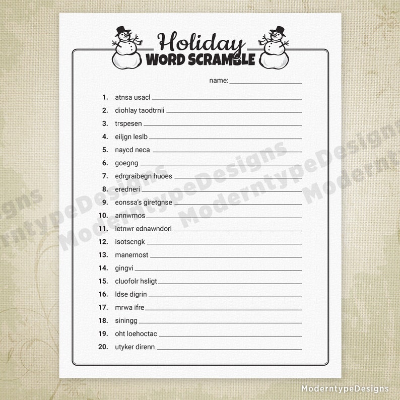 Holiday Word Scramble Game Printable Digital Download, Word Contest ...