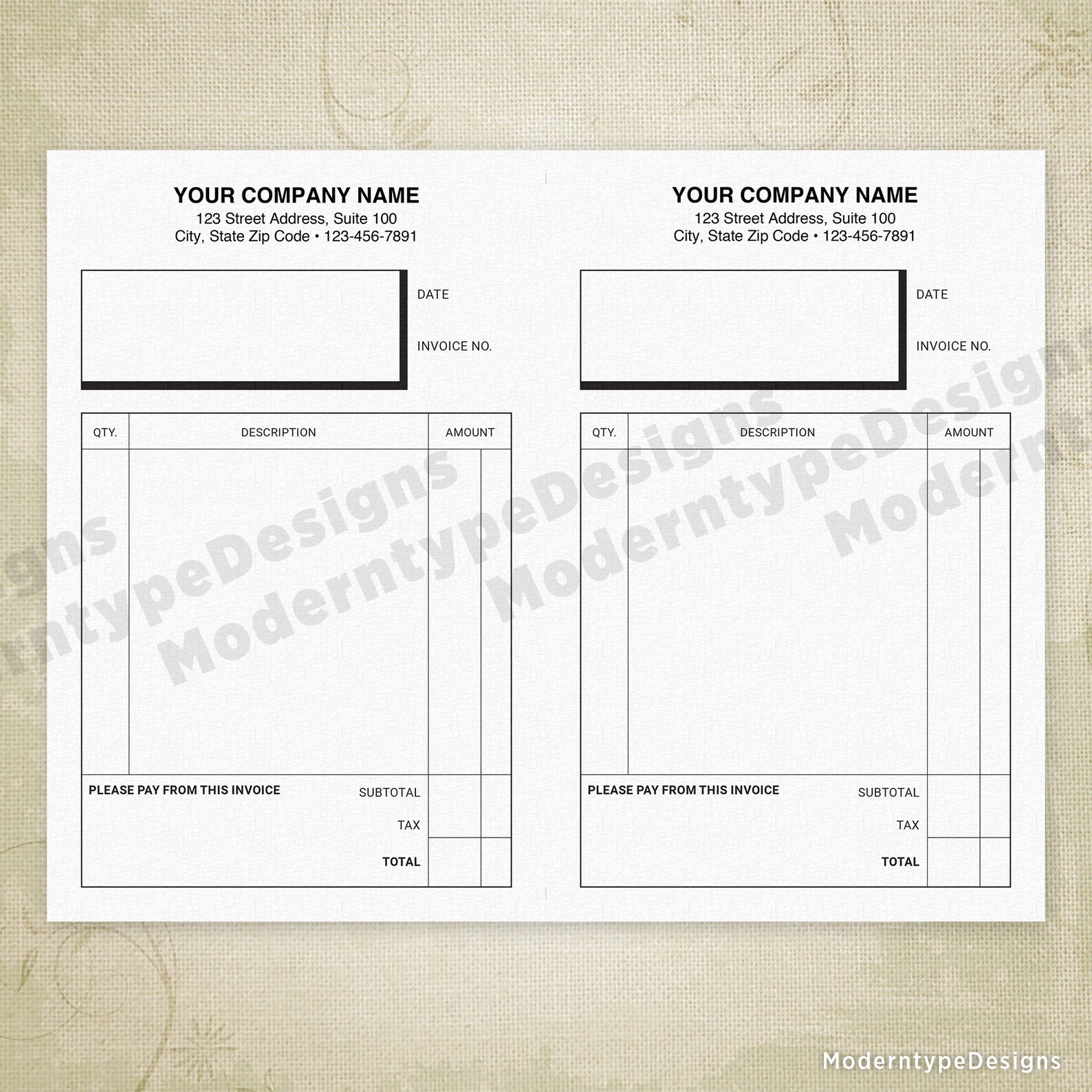 Small Invoice Form Printable 5.5 X 8.5" Half Sheet Digital, Bill of ...