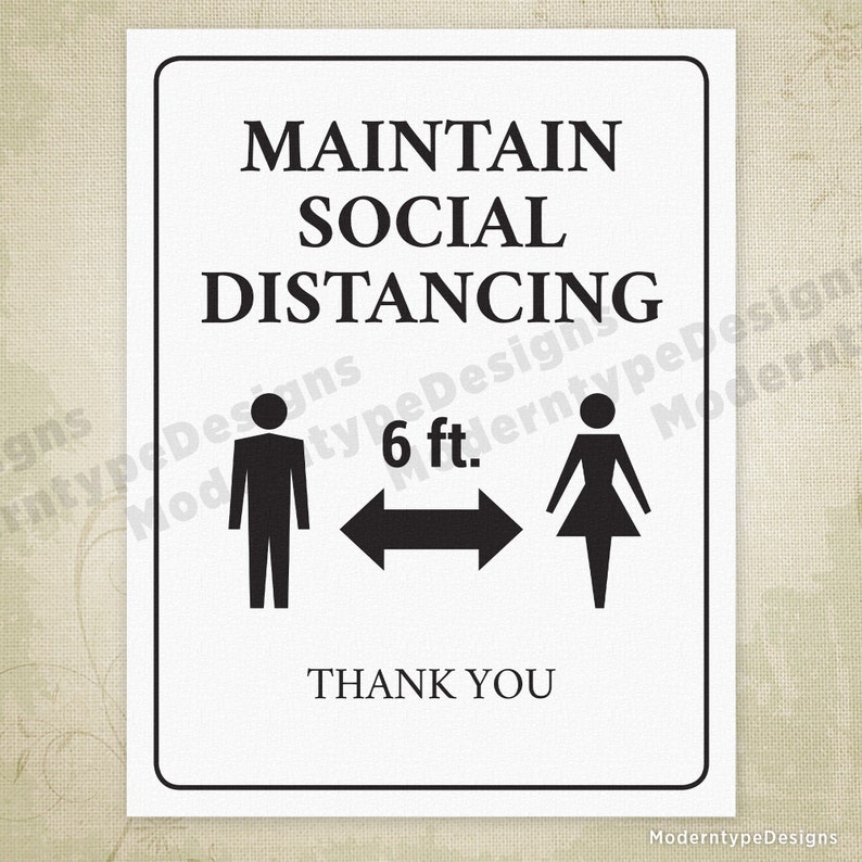 Maintain Social Distancing Printable Sign, 6ft Rule Poster, Practice ...