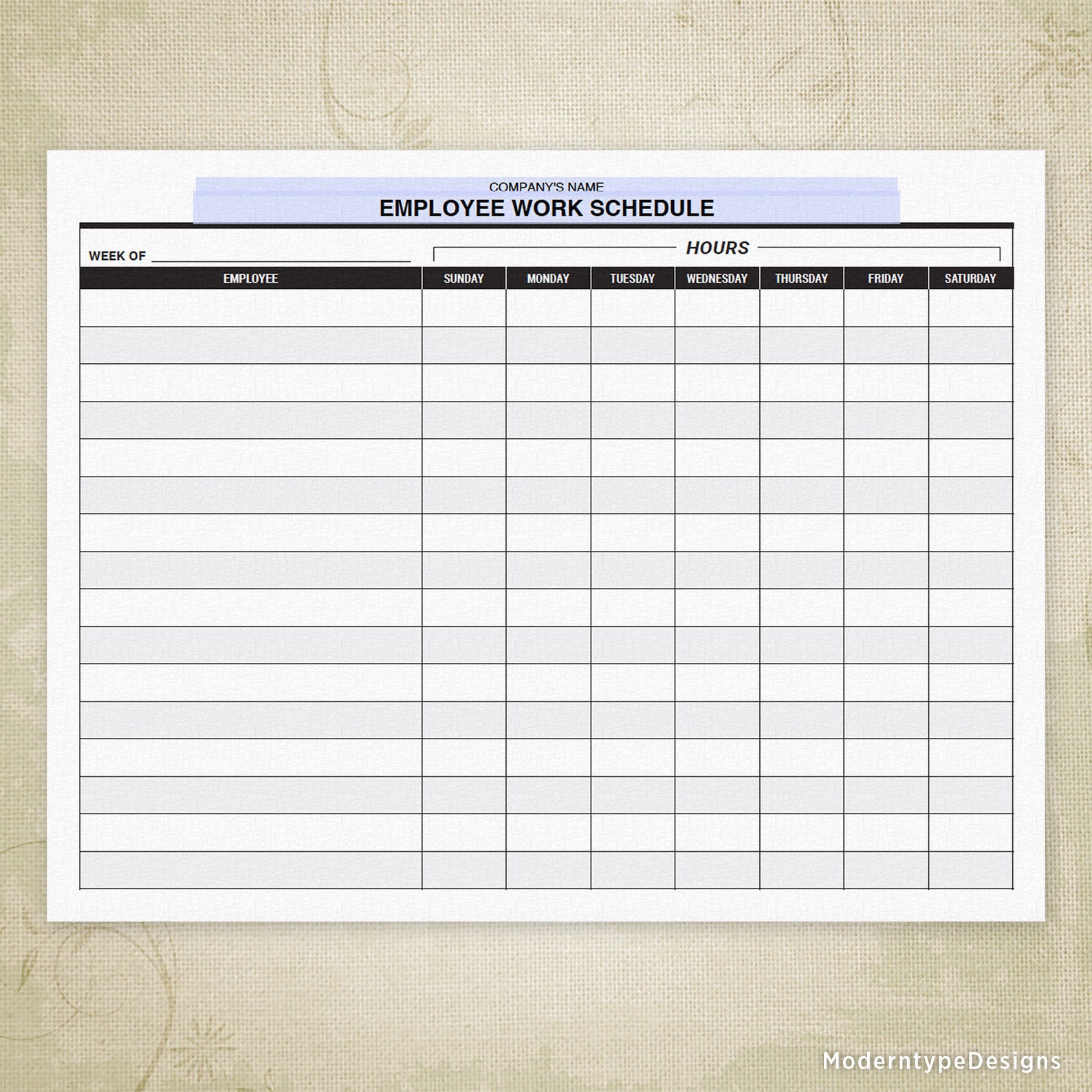 Horaire de travail des employés imprimable, tableau des horaires de ...