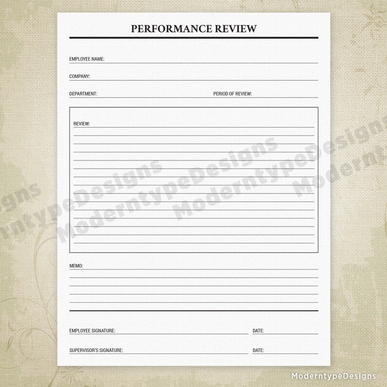 Employee Performance Review Printable Form, Worker, Boss Recognition ...
