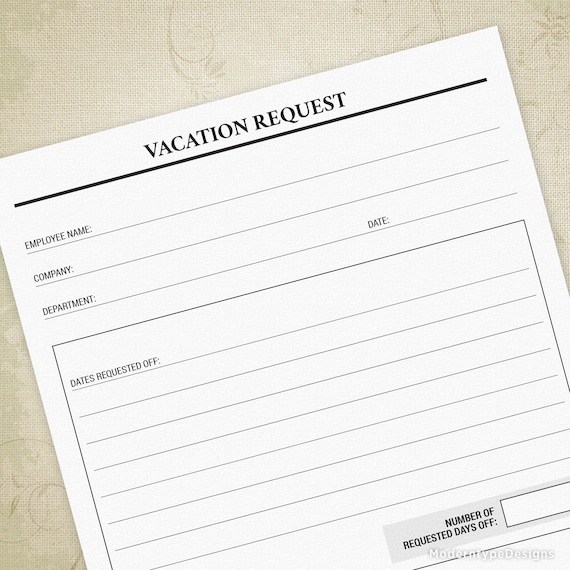 Employee Vacation Request Printable Form for Businesses Time - Etsy Canada