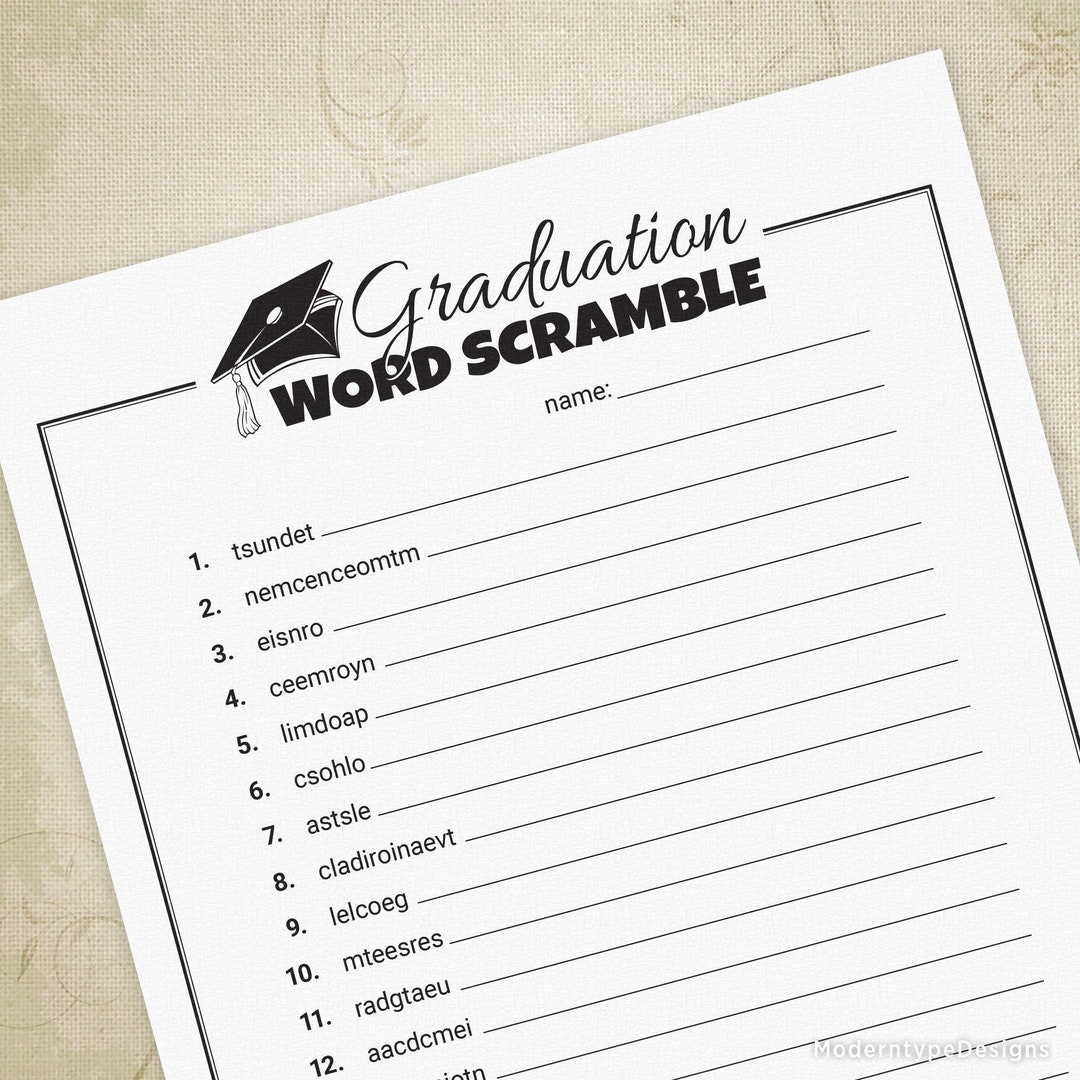 Graduation Word Scramble Printable Game, Fun PDF Contest, Party Brain ...