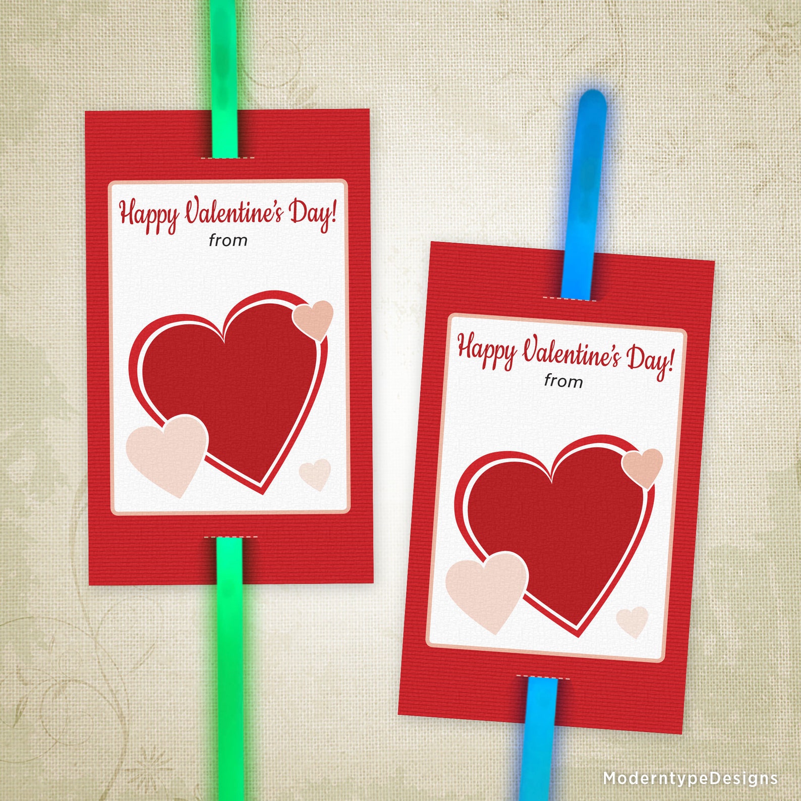 Valentine's Day Glow Stick Pencil Tag Insert Printable, Party Favor ...