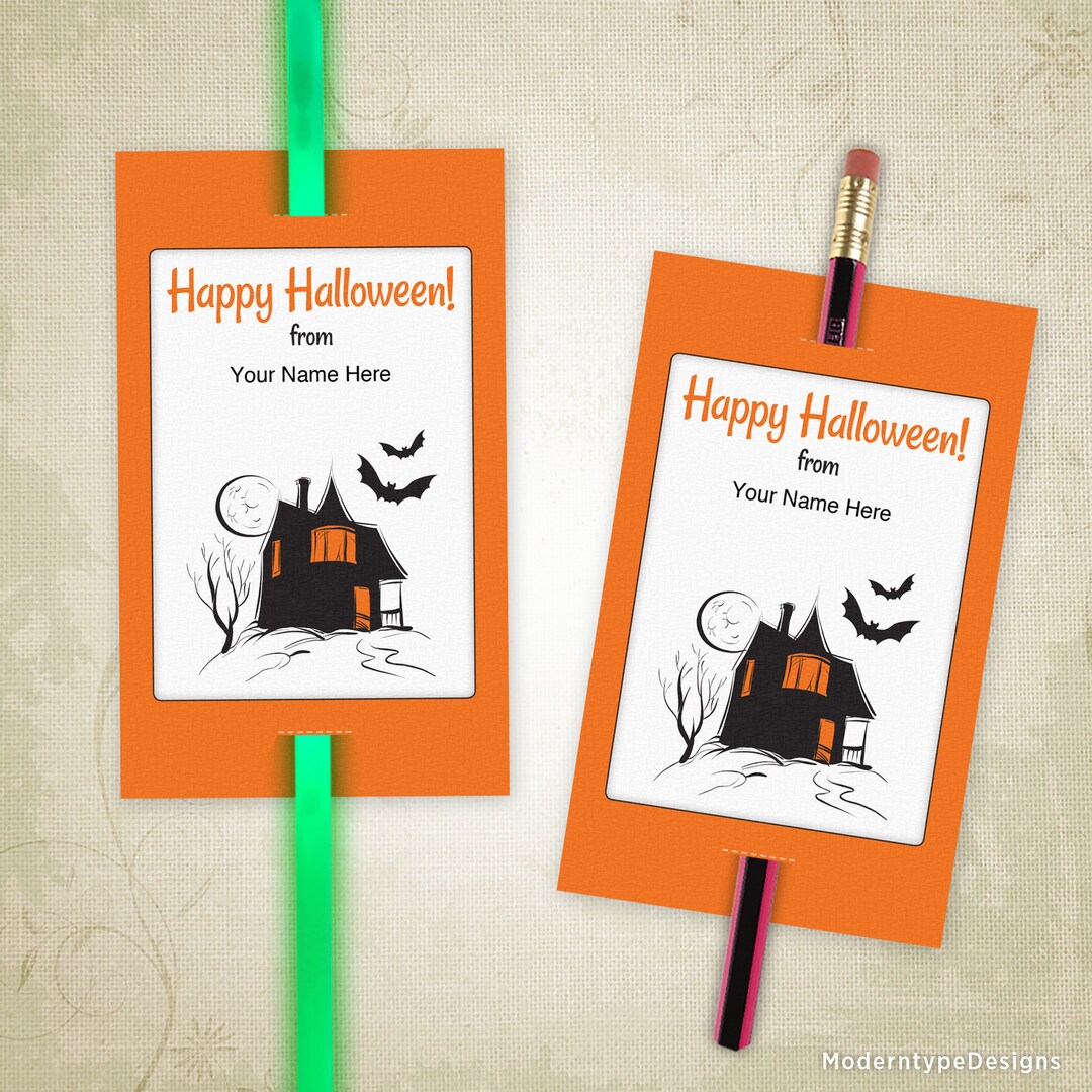 Halloween Glow Stick Pencil Tag Insert Printable, Trick or Treat Party ...