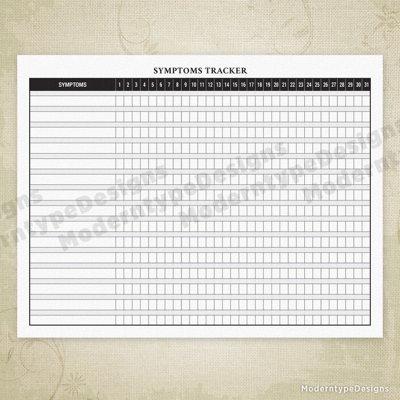Symptoms Tracker Printable Form, Wellness Log, Health Planner, Medical ...