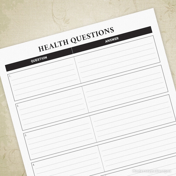 Health Questions Printable Form Questionnaire for Doctor or - Etsy