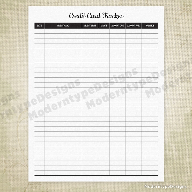 Credit Card Tracker Printable, Debt Saver, Bill Paying Log, Manage Bank ...