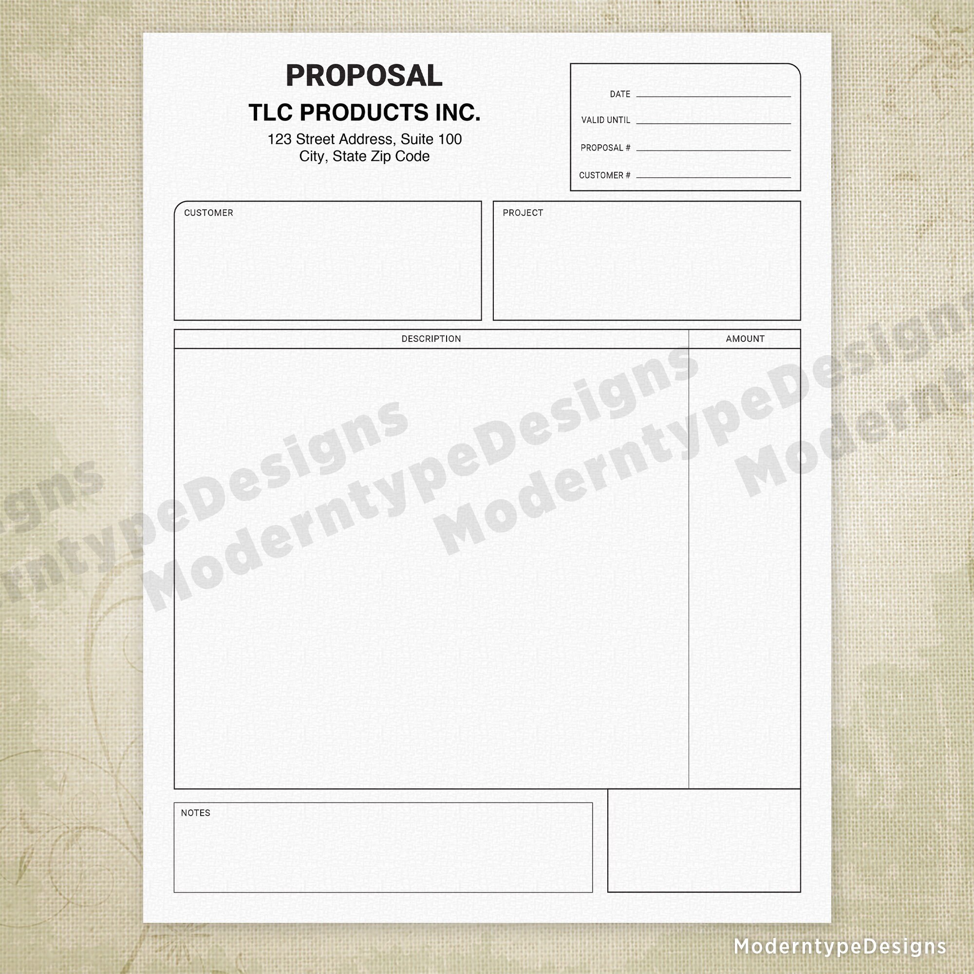 Proposal Printable Form With Personalized Location, Business Plan ...