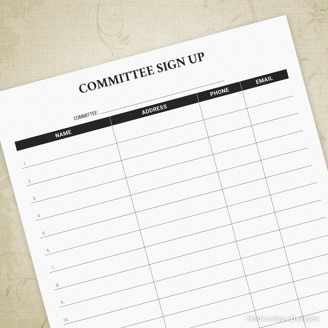 Committee Sign up Printable Form, Volunteer Signup Sheet, Event Planner ...