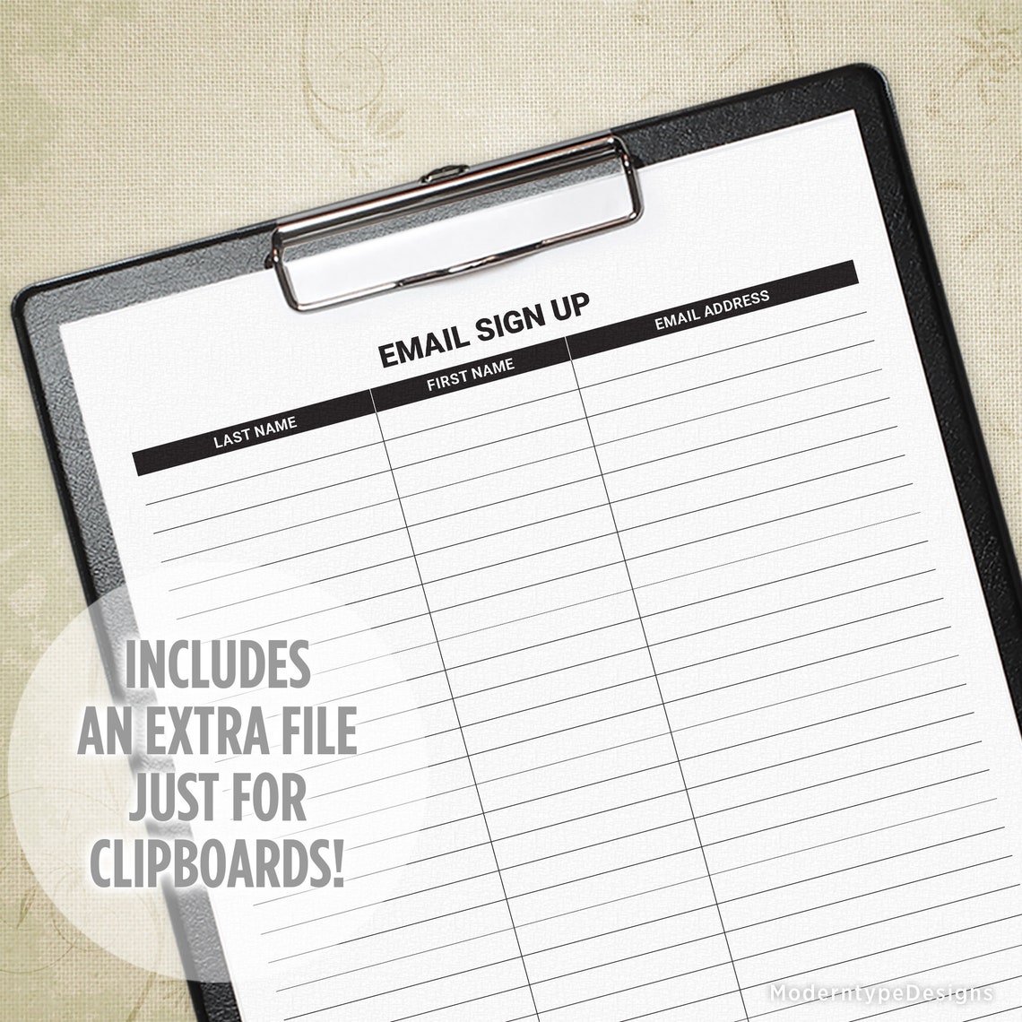Email Sign up Sheet, Basic Address Tracker Printable for Clipboard ...