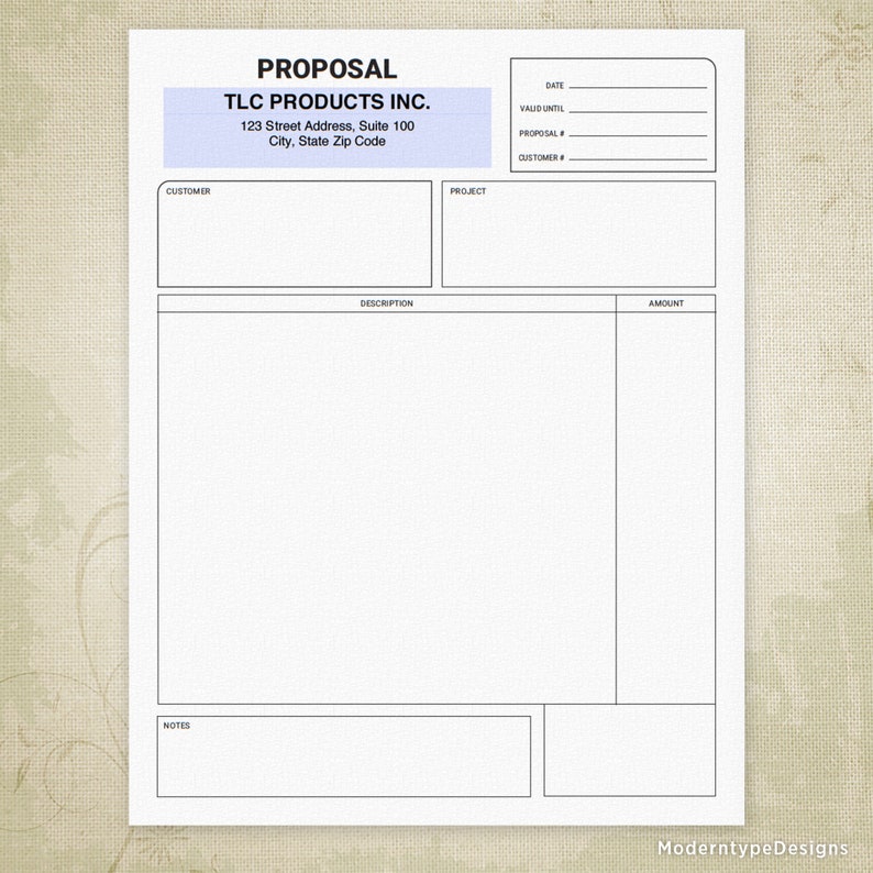 Proposal Printable Form With Personalized Location, Business Plan ...