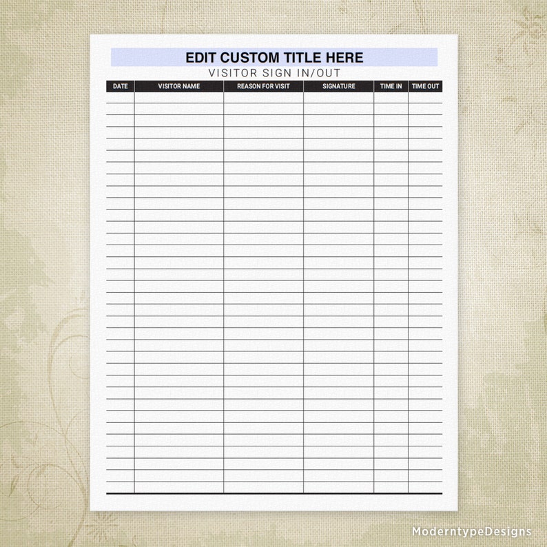 Event Sign in Sheet Printable, Sign Out Form, Signature List, Admission ...