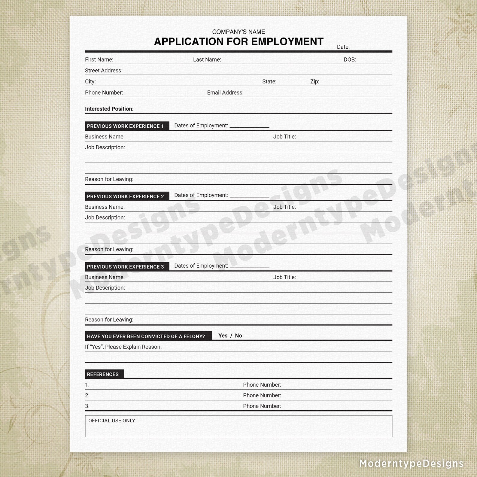 Application for Employment Printable, Now Hiring Form, Job Application ...