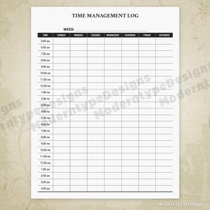 Time Management Log Printable, Minutes of the Day Tracker, Hourly Form ...