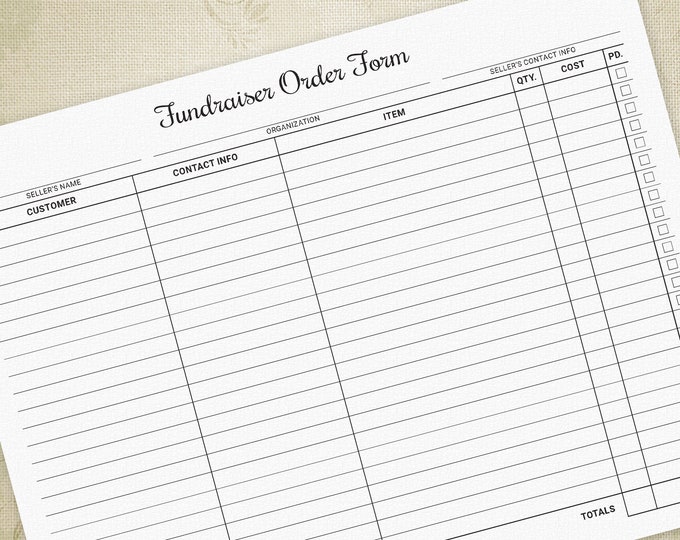 Fundraiser Order Form Printable, Charity Event, Fundraising, for Your ...