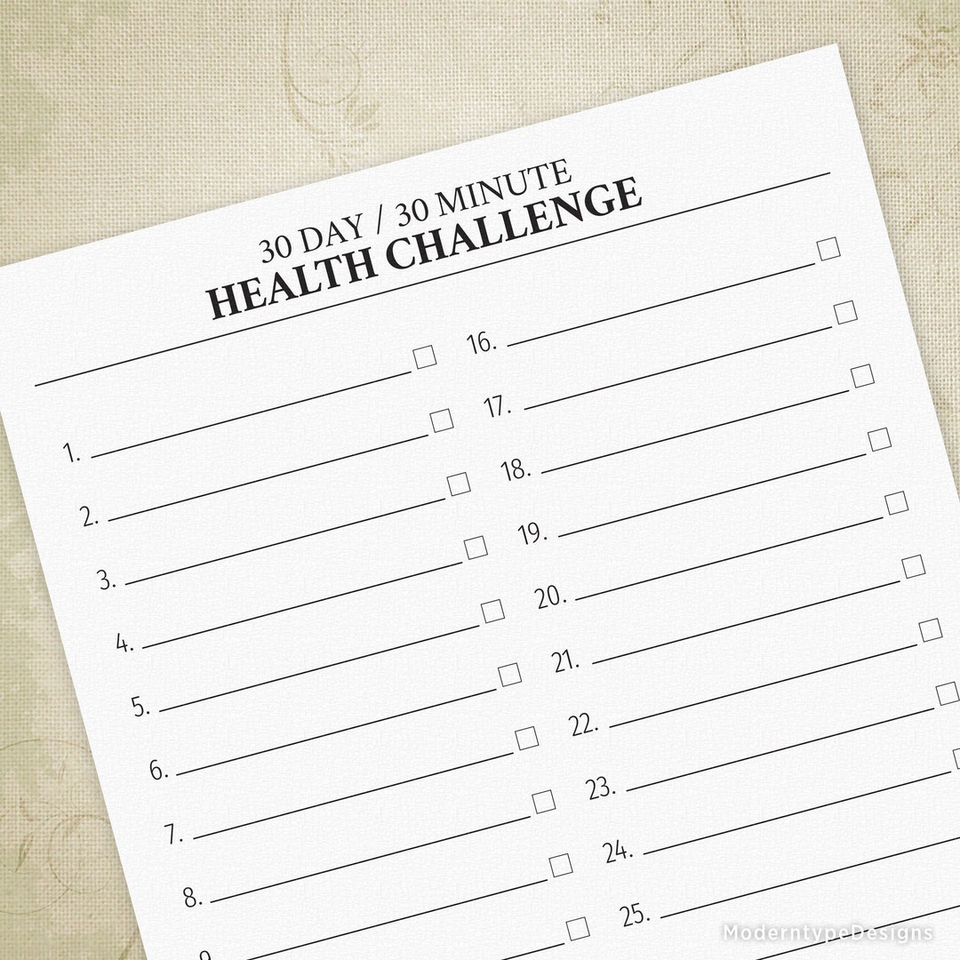 30 Day Health Challenge Tracker, Printable Fitness Goal Sheet, 30 ...