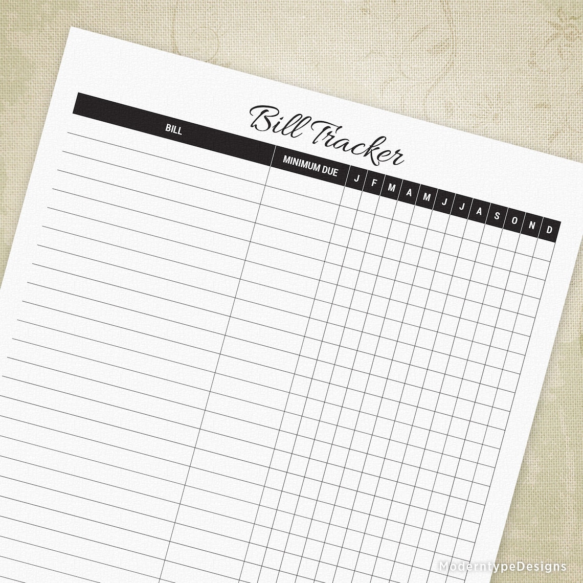 Bill Tracker Printable Sheet for the Year, Track Finances, Bills Form ...