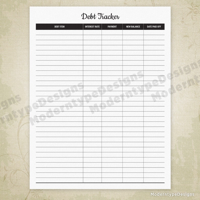 Debt Tracker Printable Sheet, Finance Log, Pay Bills Insert, Cash ...