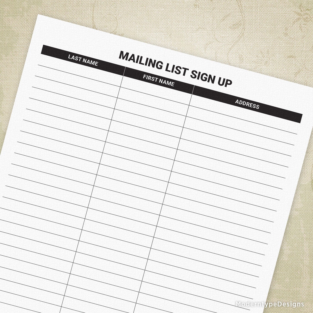 Mailing List Sign up Sheet, Basic Address Tracker Printable for ...