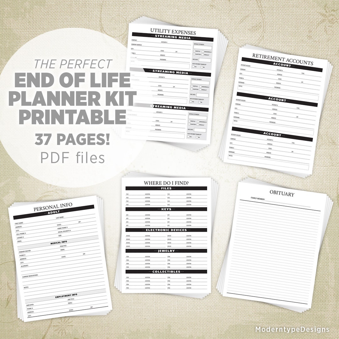 End of Life Planner Kit Printable, Advanced Care, Event of Death, Final ...