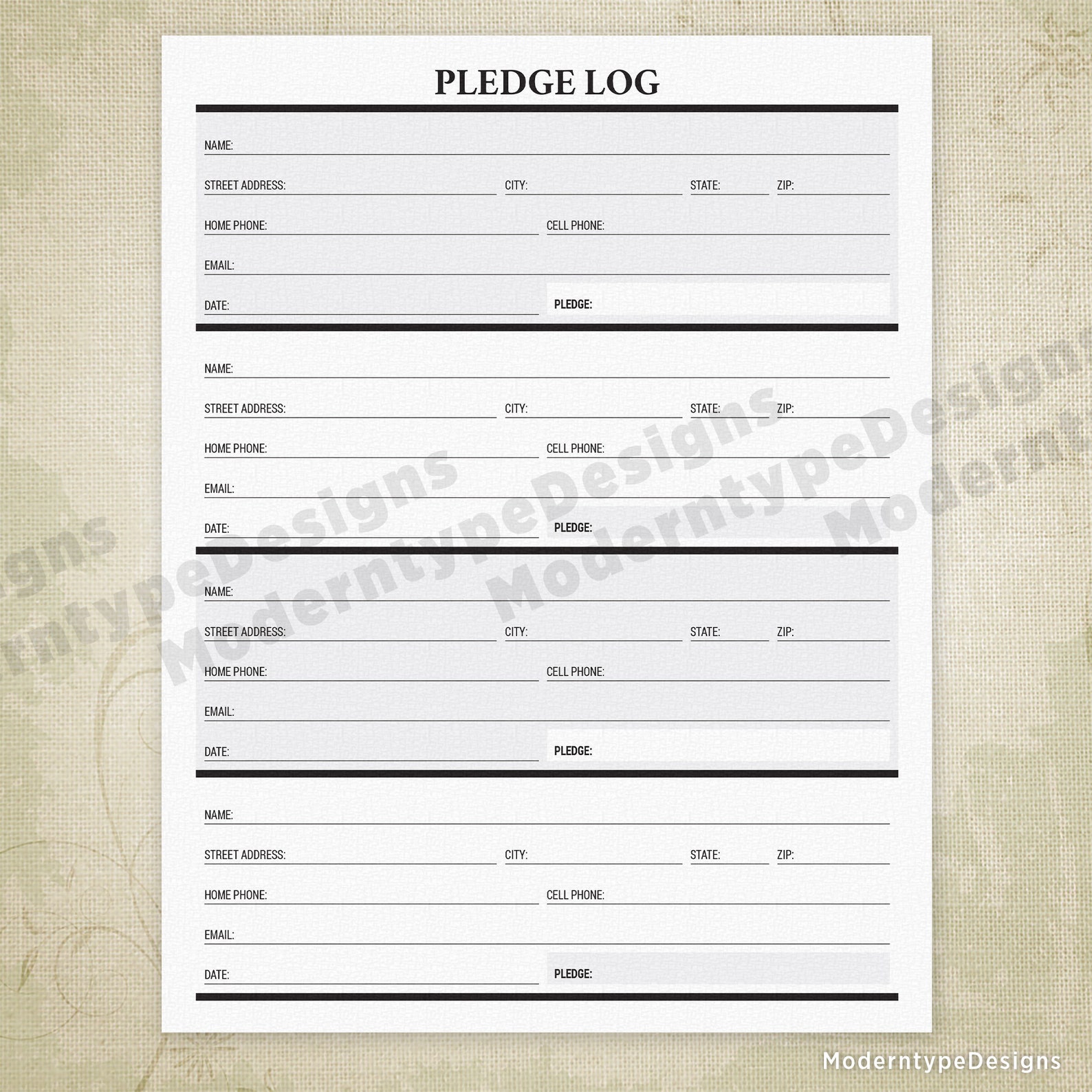 Pledge Log Printable, Gift Giving Form, Donations Log, Donate Money ...