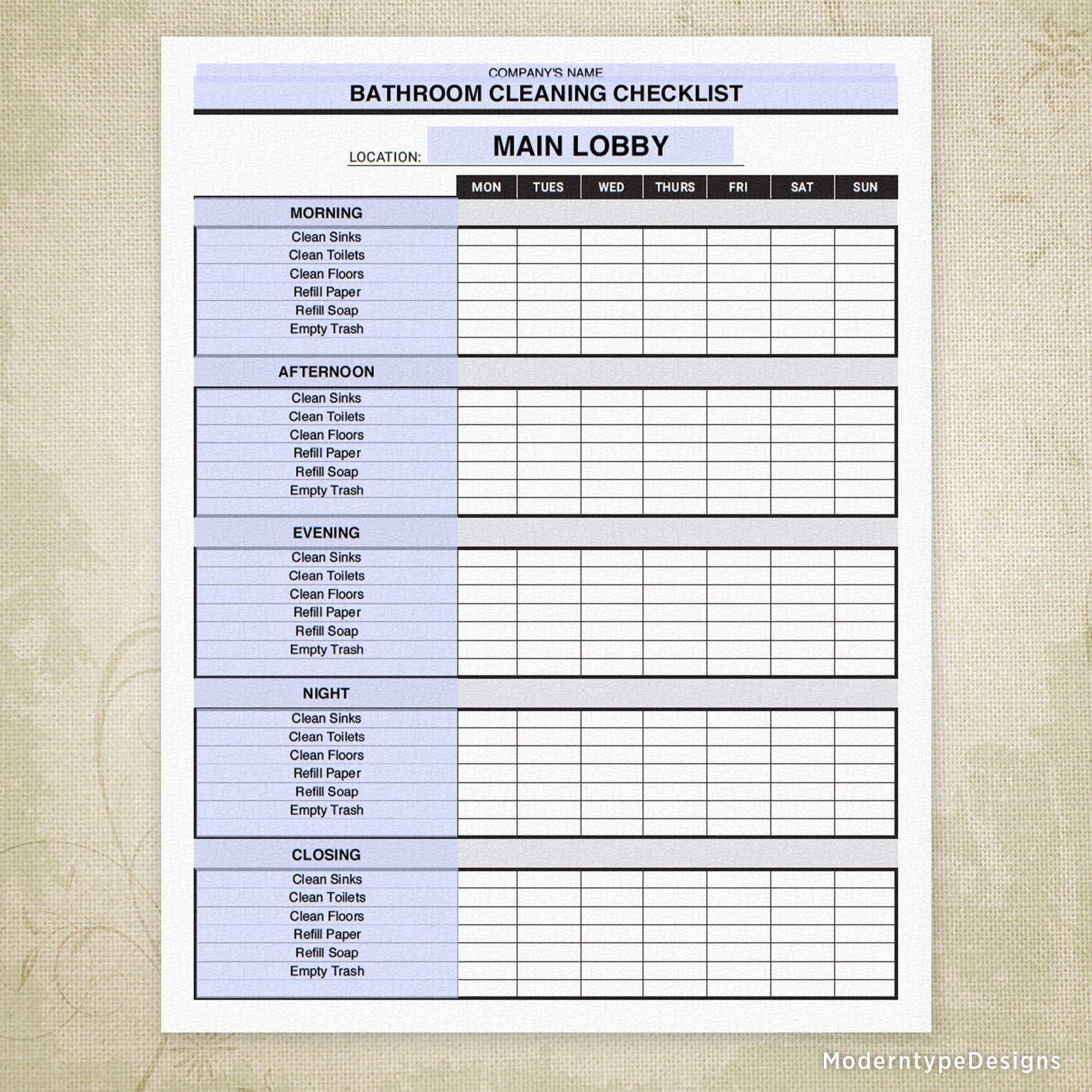 Bathroom Cleaning Checklist Printable Form Restroom Clean | Etsy