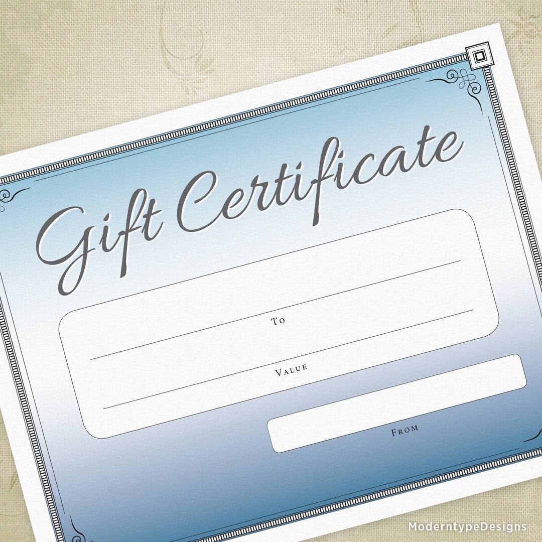 Printable Gift Certificate, Instant Download Gift Voucher, PDF for ...