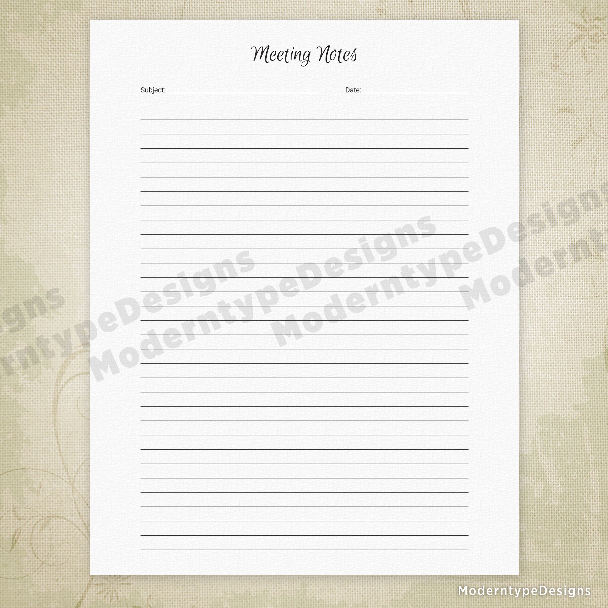 Meeting Notes Simple Planner Printable for Binding, Notepad, Notepaper ...