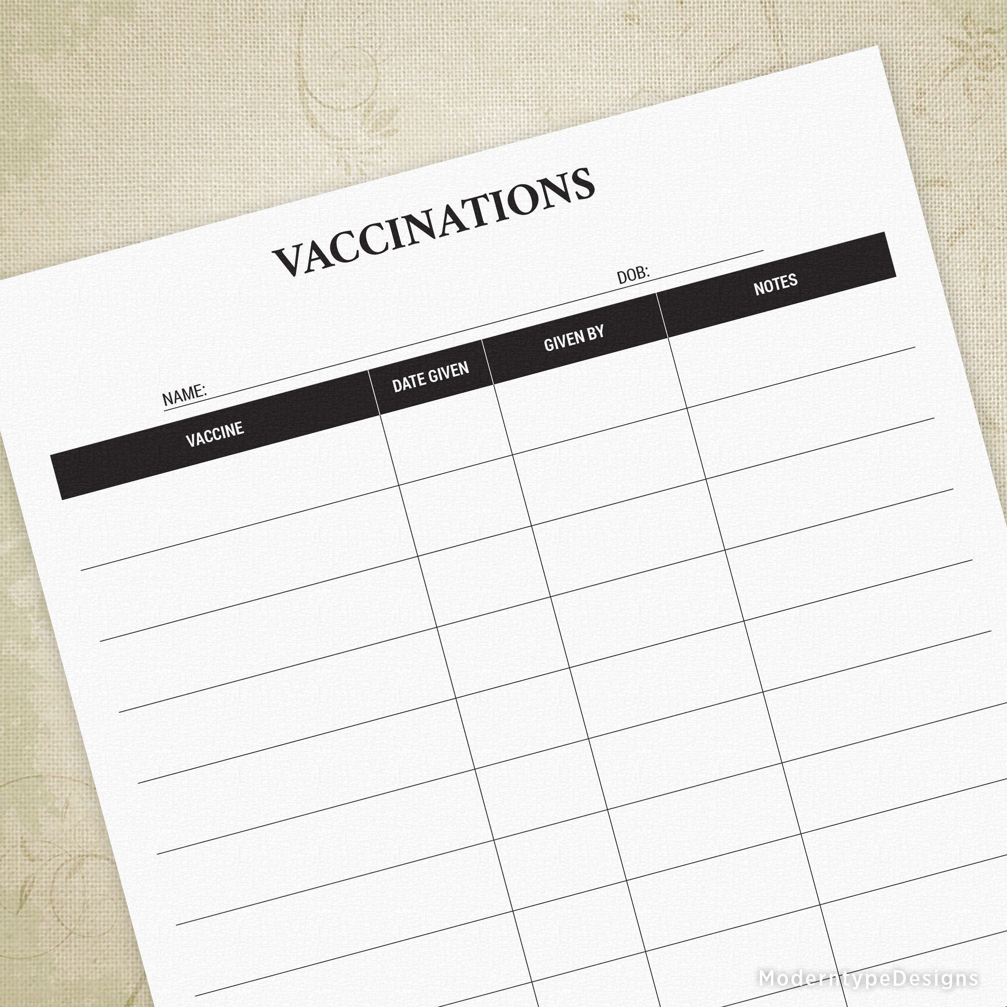 Vaccinations Tracker Printable, Immunizations Log, Vaccine Journal ...