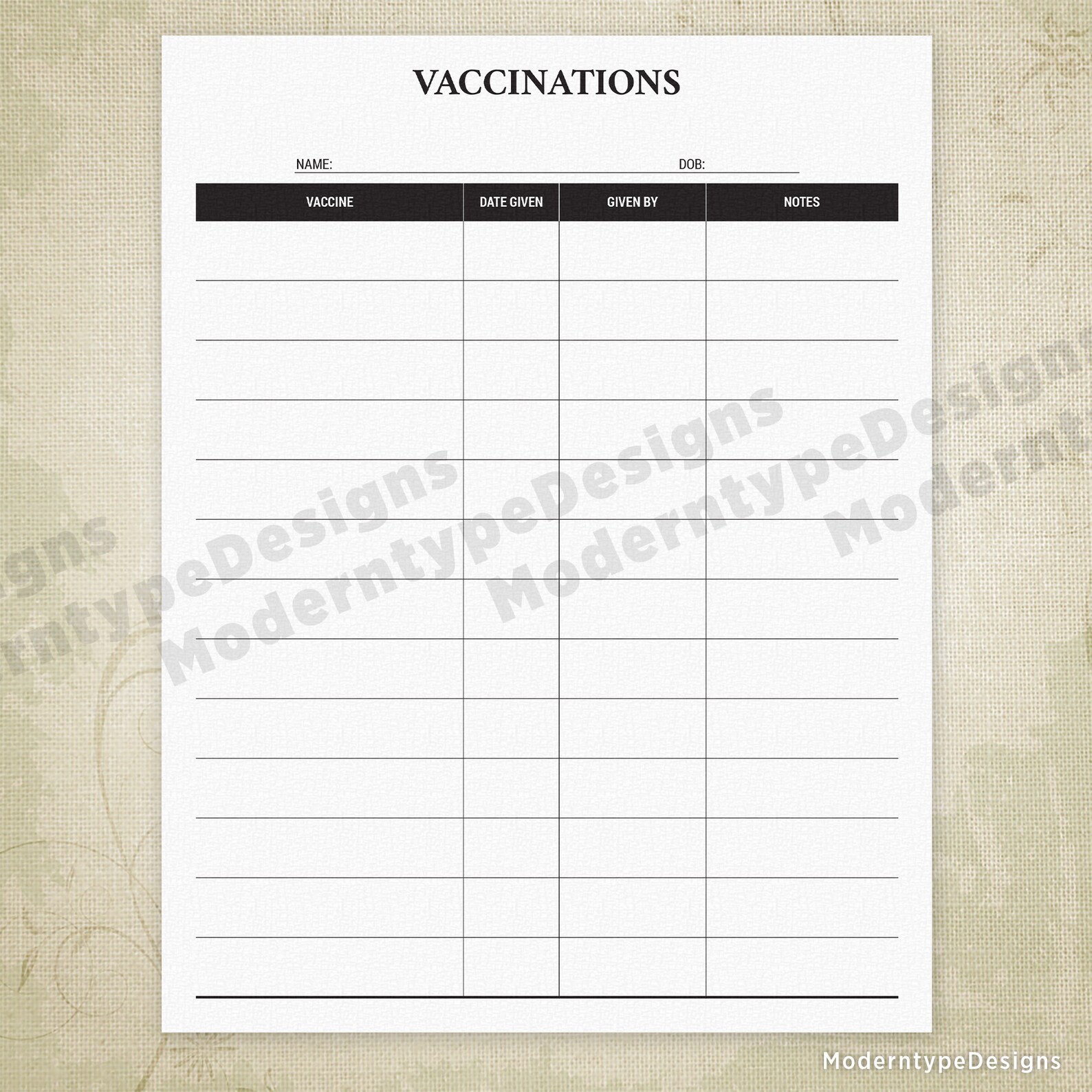 Vaccinations Tracker Printable, Immunizations Log, Vaccine Journal ...