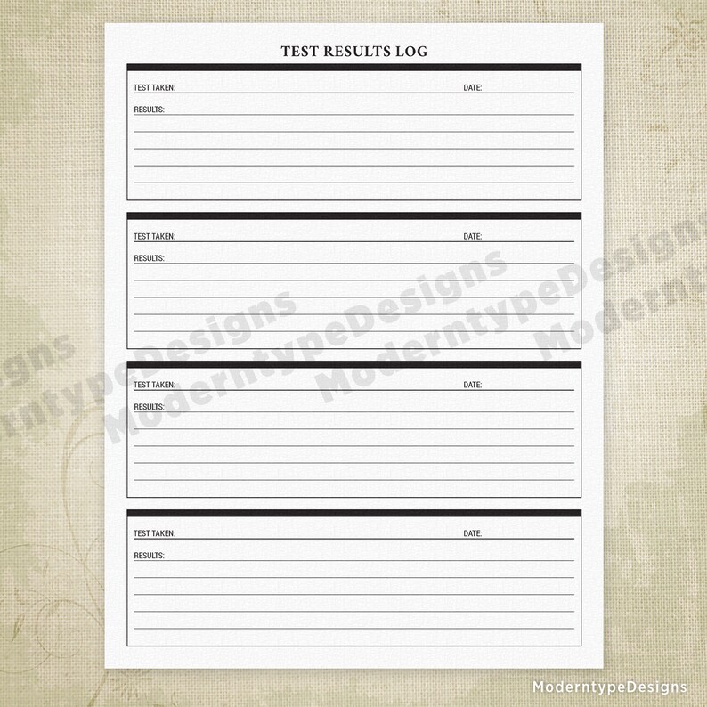 Test Results Log Printable Form for Patients or Students | Etsy