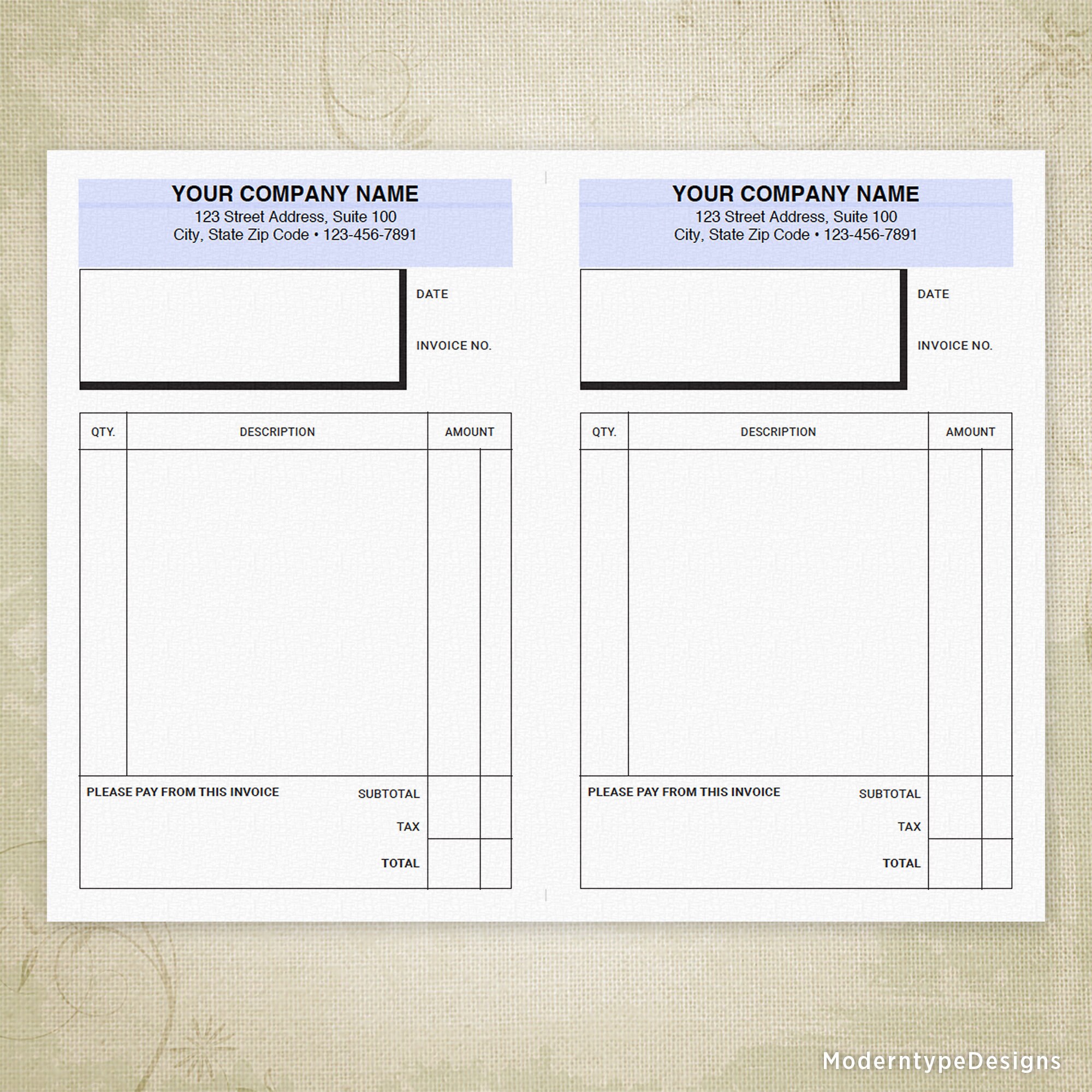 Small Invoice Form Printable 5.5 X 8.5" Half Sheet Digital, Bill of ...